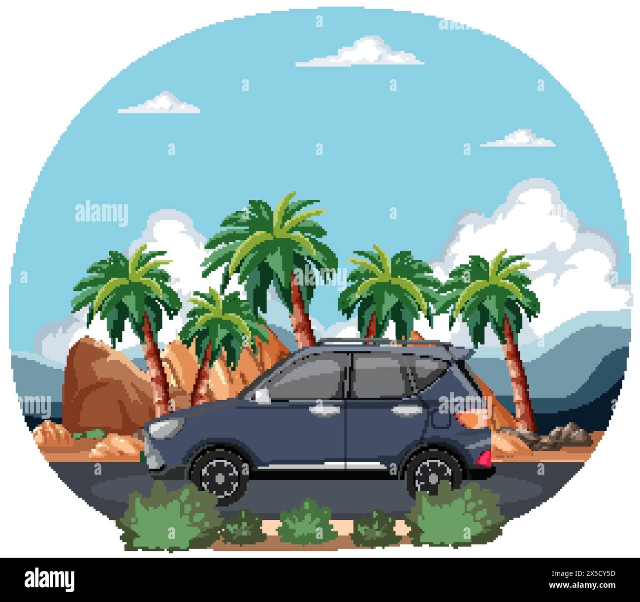 Vector illustration of car traveling in desert Stock Vector Image & Art ...