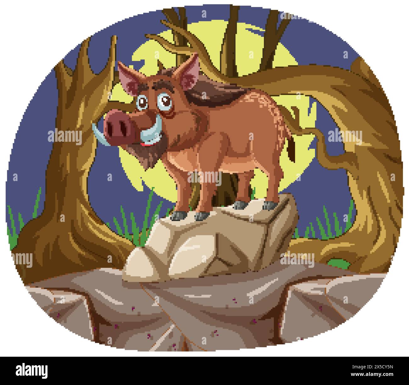 Cartoon boar standing on rocks in the woods Stock Vector Image & Art ...