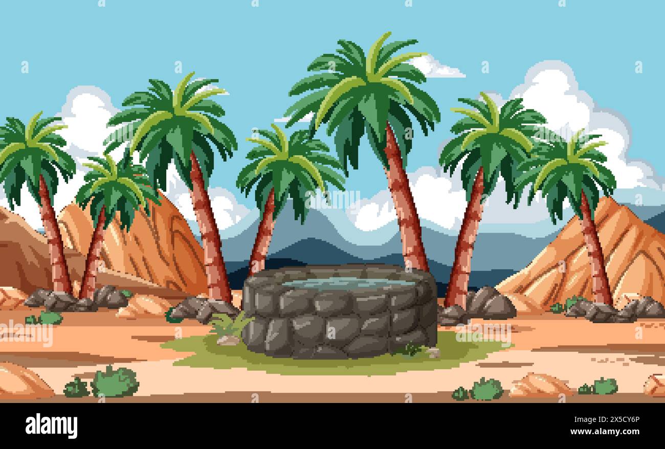 Vector illustration of a desert oasis scene Stock Vector Image & Art ...