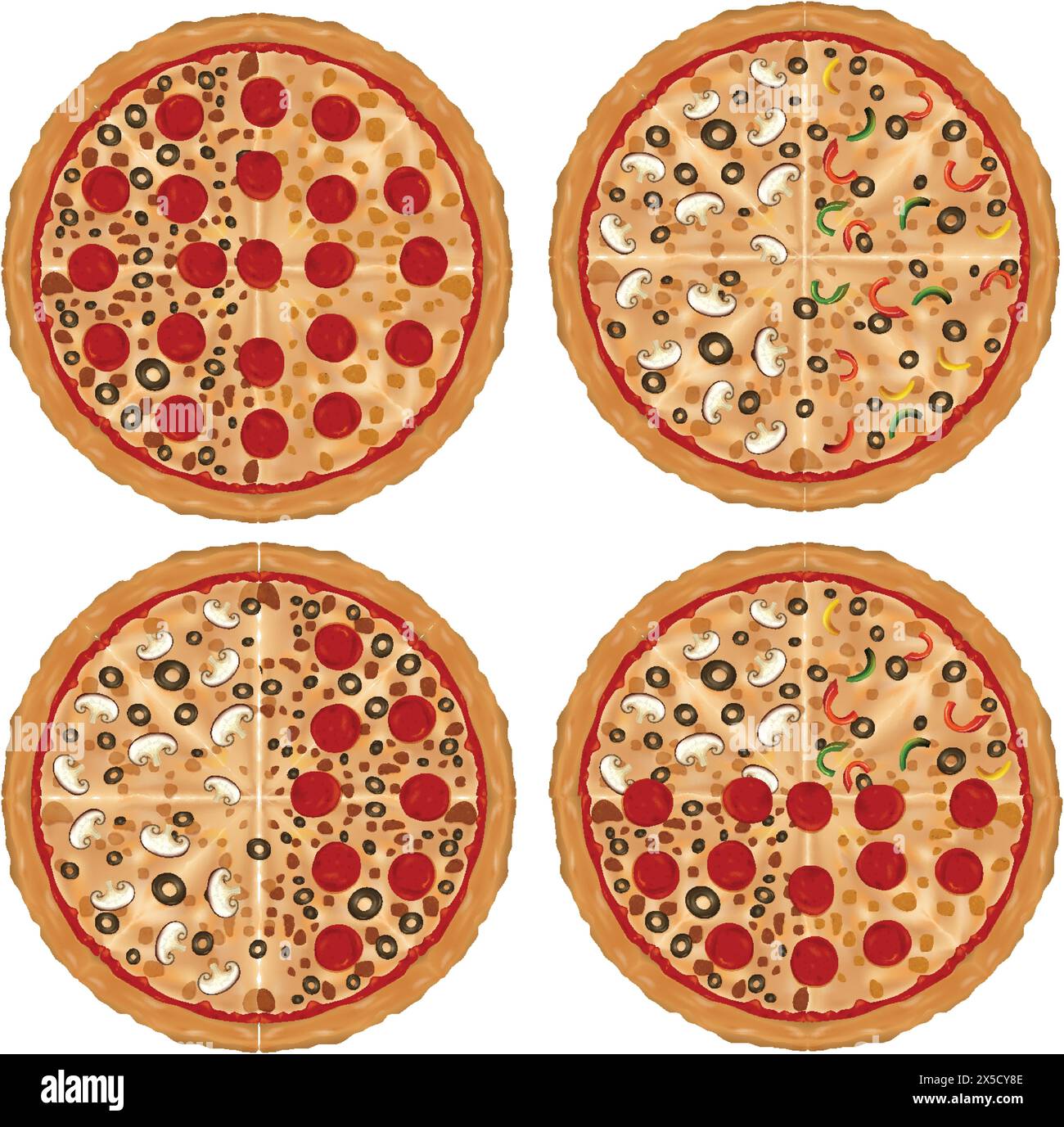 Four different topped pizzas in a vector style Stock Vector Image & Art ...