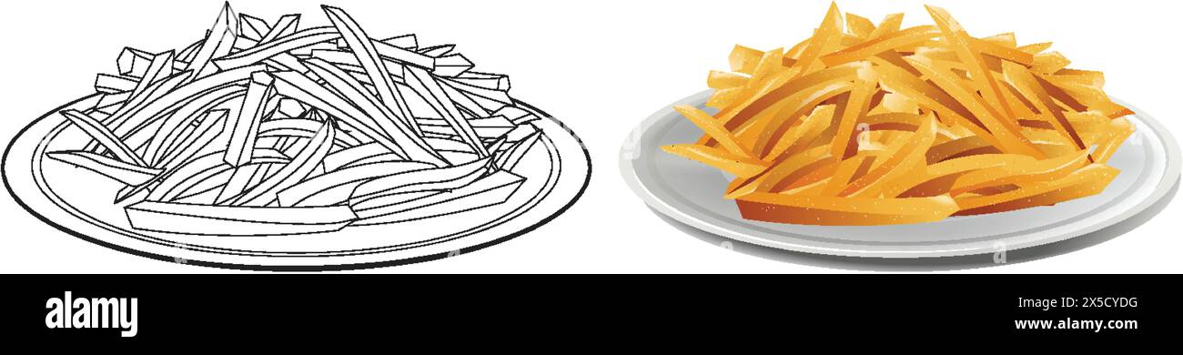 Vector and realistic styles of French fries on plates Stock Vector ...