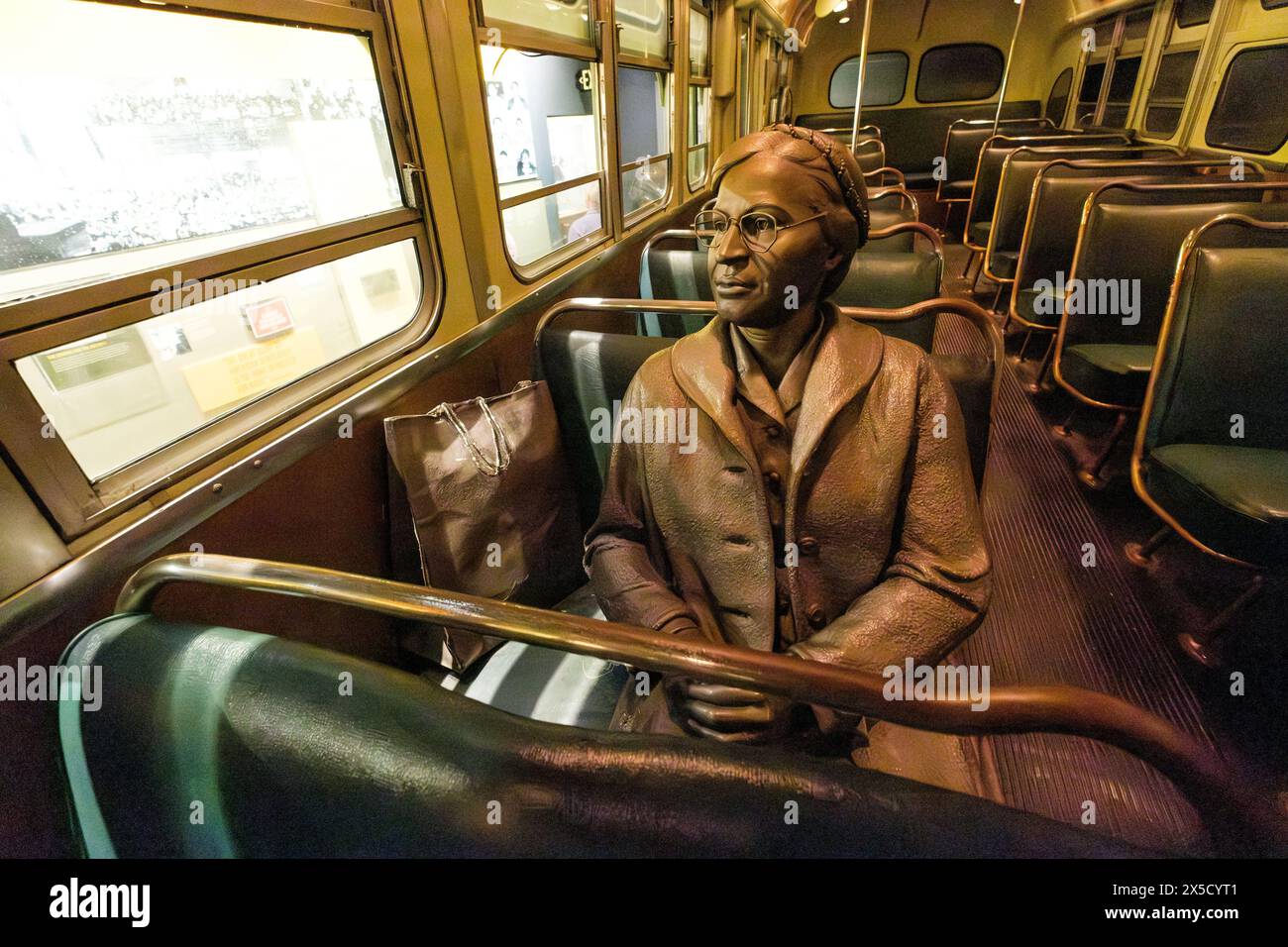 Statue at National Civil Rights Museum in Memphis, TN, depicts Rosa Parks and the start of the ...