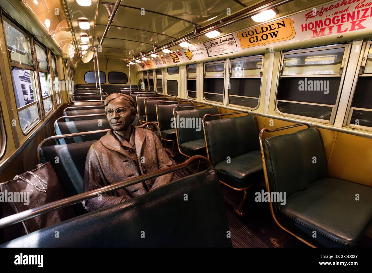 Statue at National Civil Rights Museum in Memphis, TN, depicts Rosa Parks and the start of the ...
