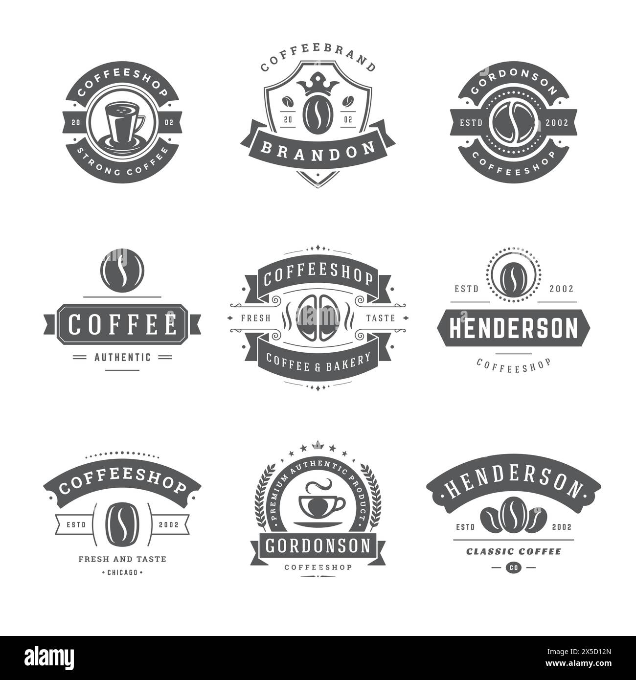 Coffee shop logos design templates set vector illustration for cafe ...