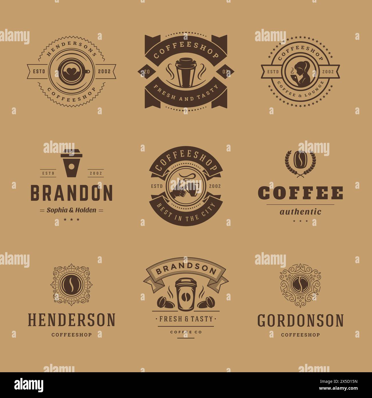 Coffee shop logos design templates set vector illustration for cafe ...