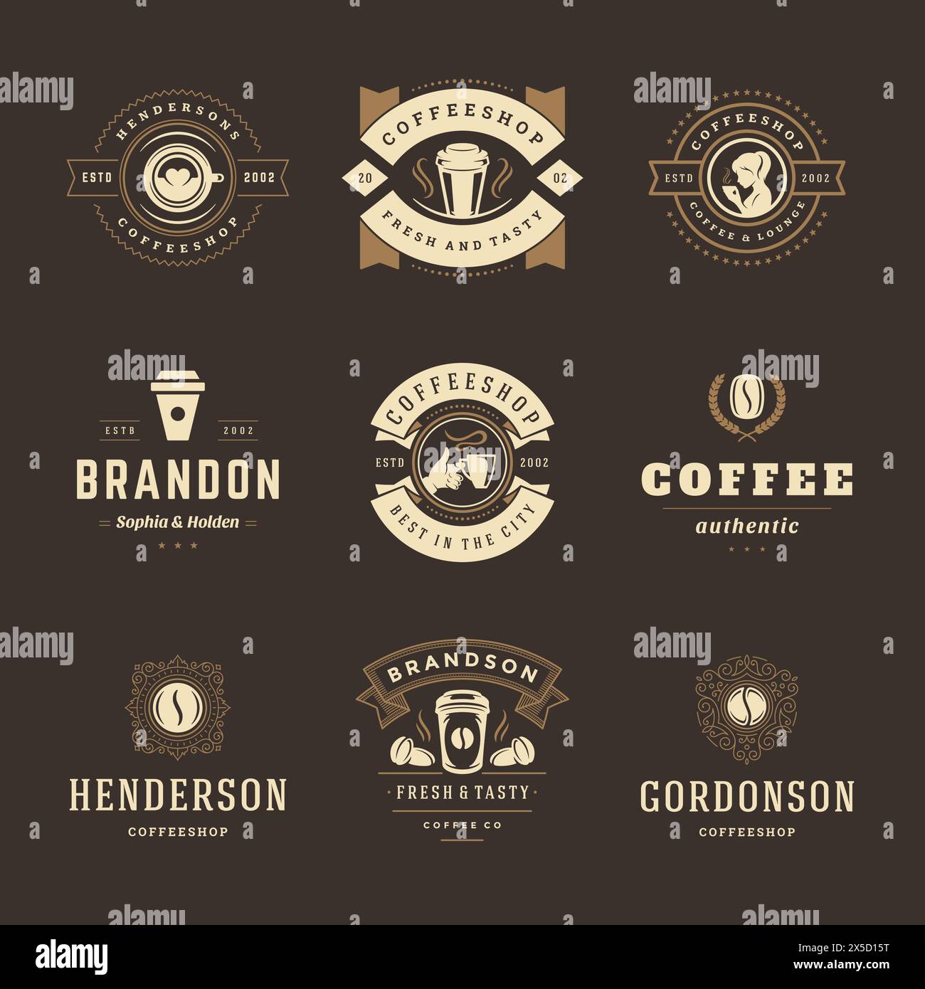 Coffee shop logos design templates set vector illustration for cafe ...