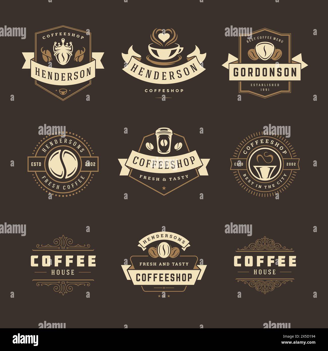 Coffee shop logos design templates set vector illustration for cafe ...