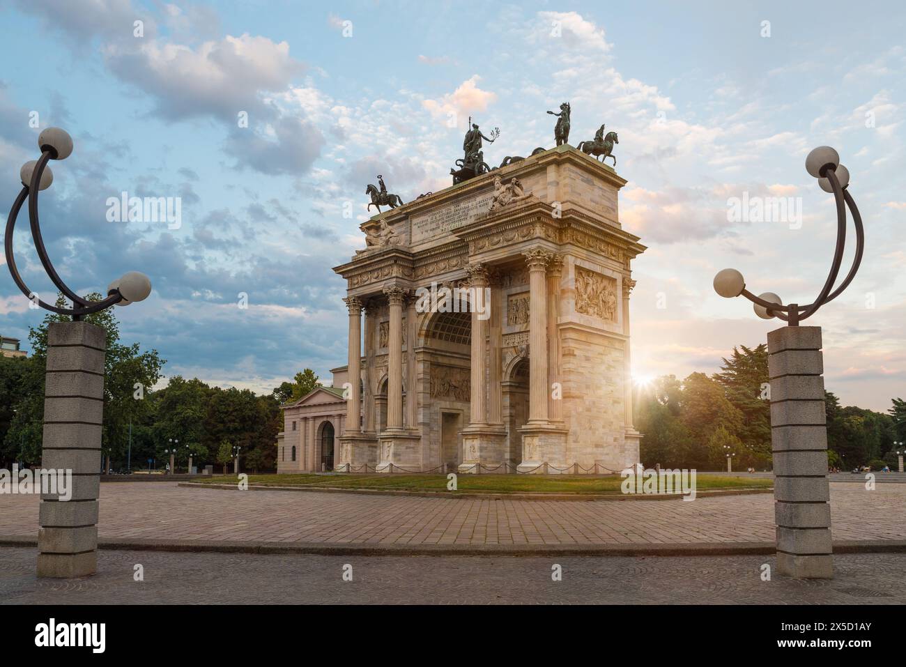 Milan city, Italy. Arch of Peace (Arco della Pace) at sunset, Simplon ...