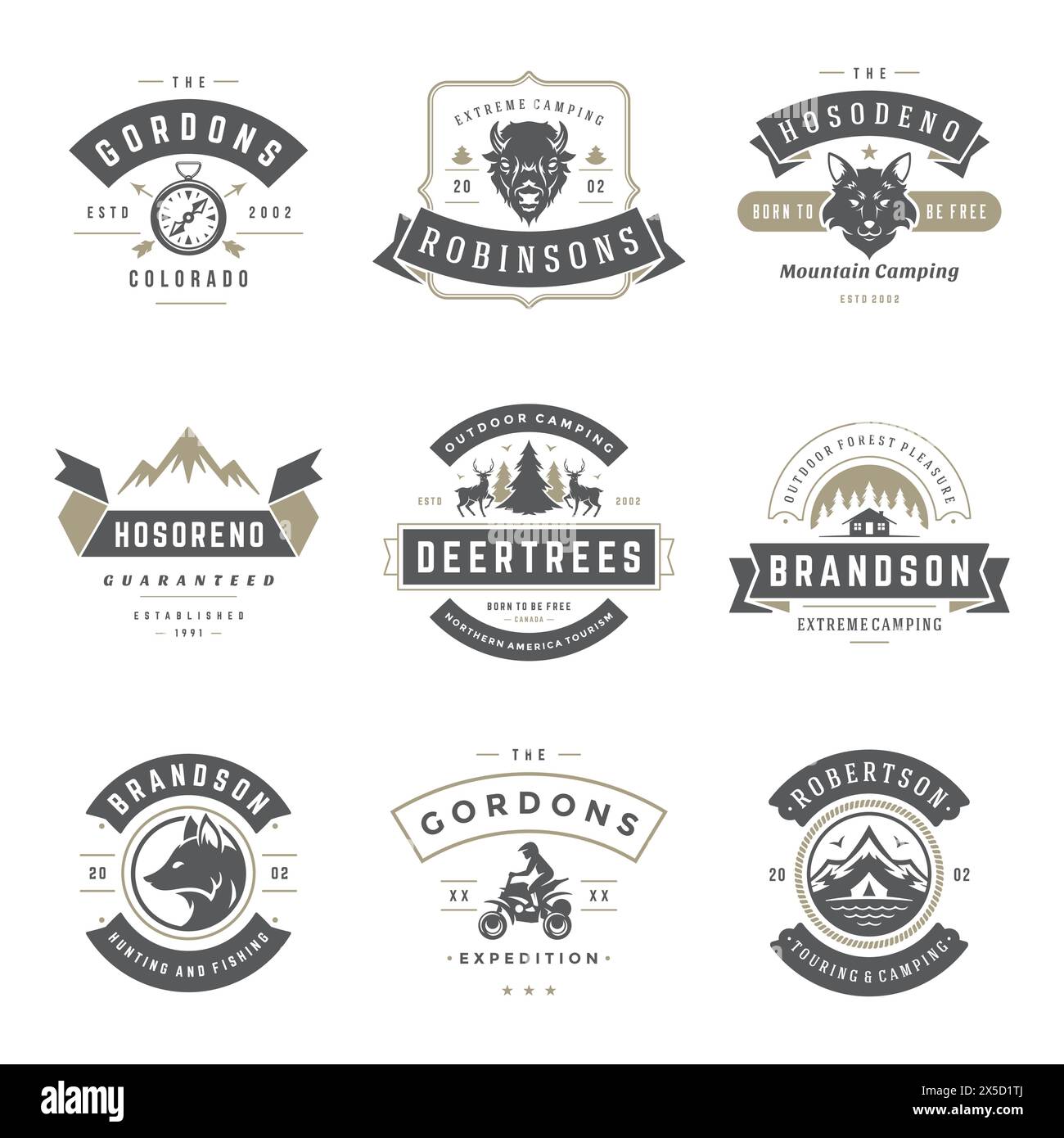 Camping logos templates vector design elements and silhouettes set ...