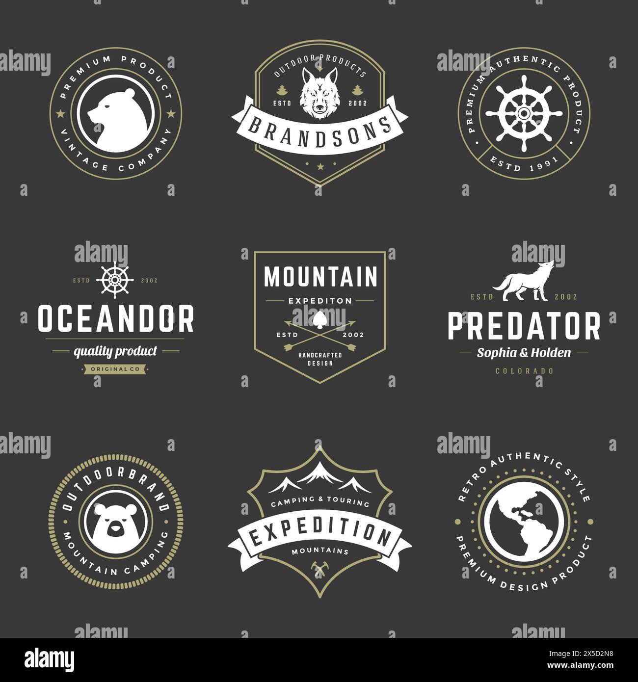 Camping logos templates vector design elements and silhouettes set ...