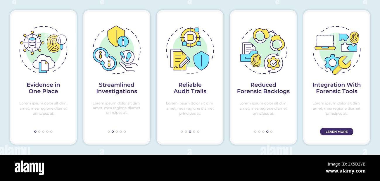 Digital evidence management onboarding mobile app screen Stock Vector ...