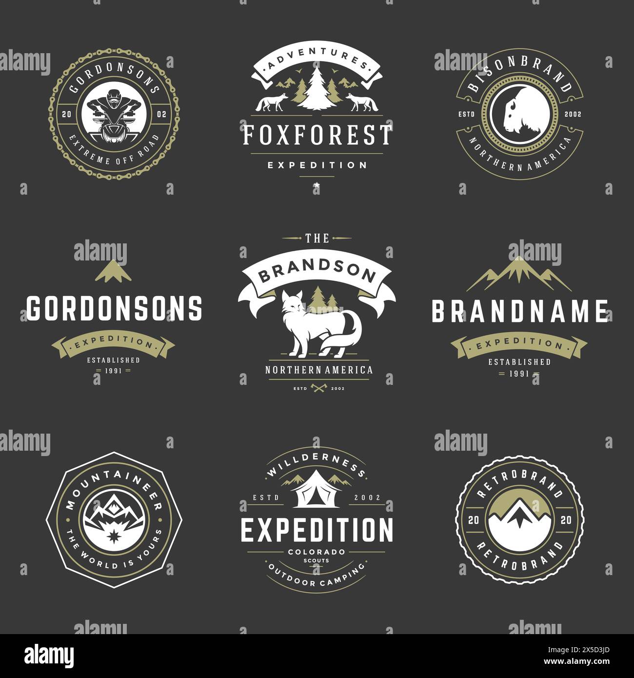 Camping logos templates vector design elements and silhouettes set ...