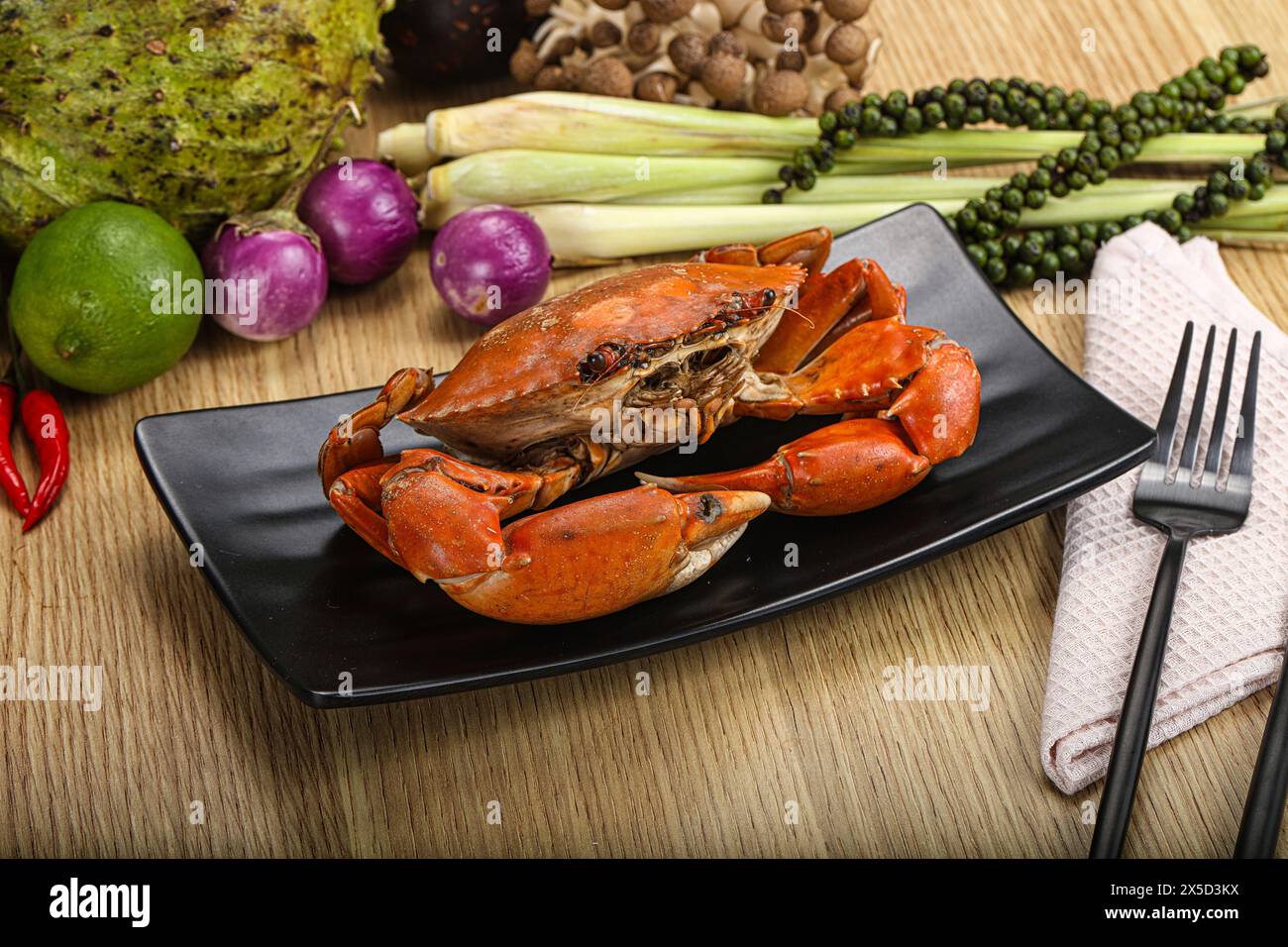 Delicous luxury steamed red crab in the plate Stock Photo - Alamy