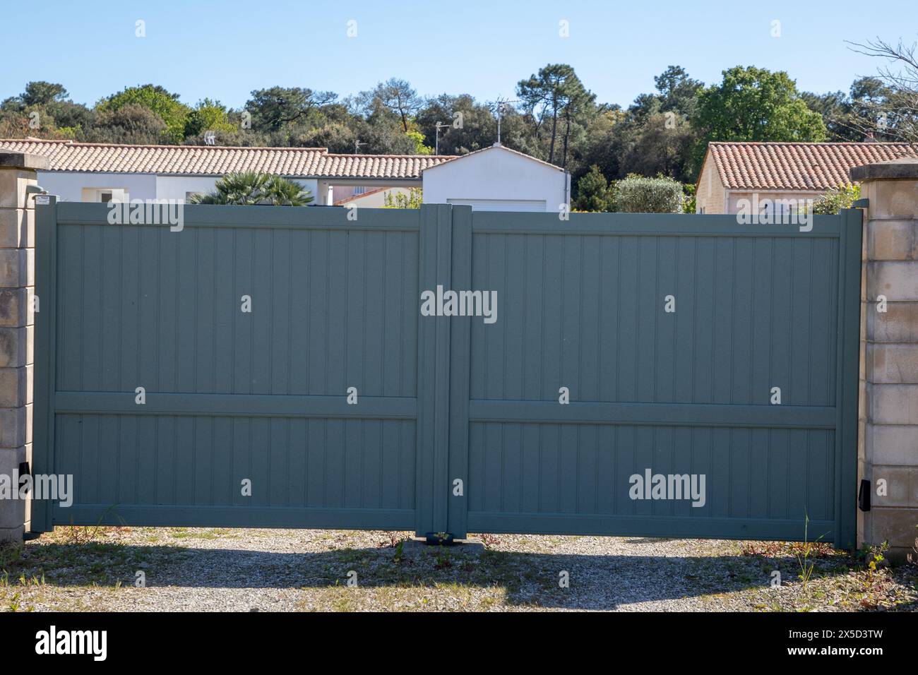gray gate steel big grey metal portal fence on modern house street ...