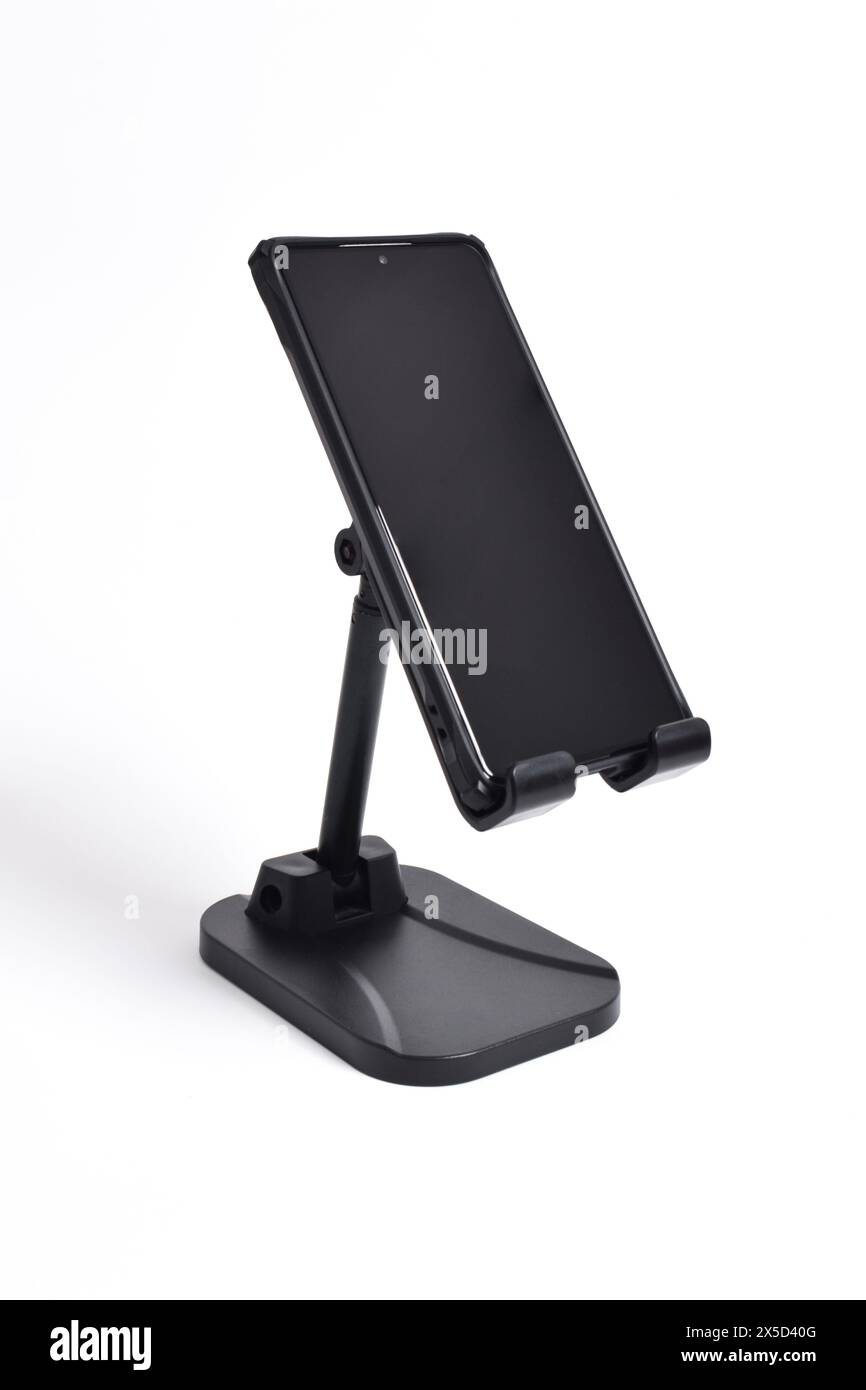 Phone holder stand that can be adjusted to height angle isolated on ...