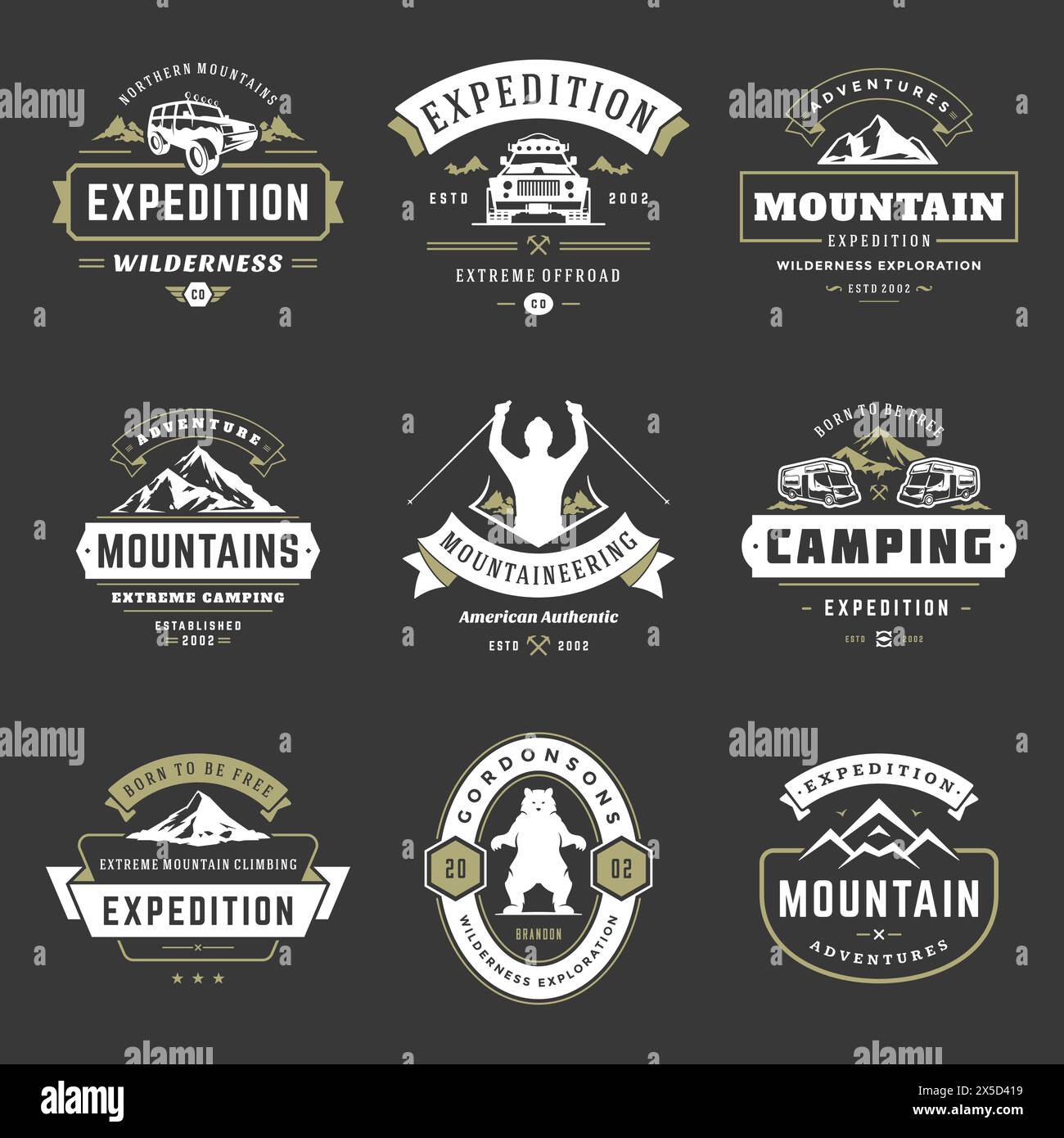 Camping logos templates vector design elements and silhouettes set ...