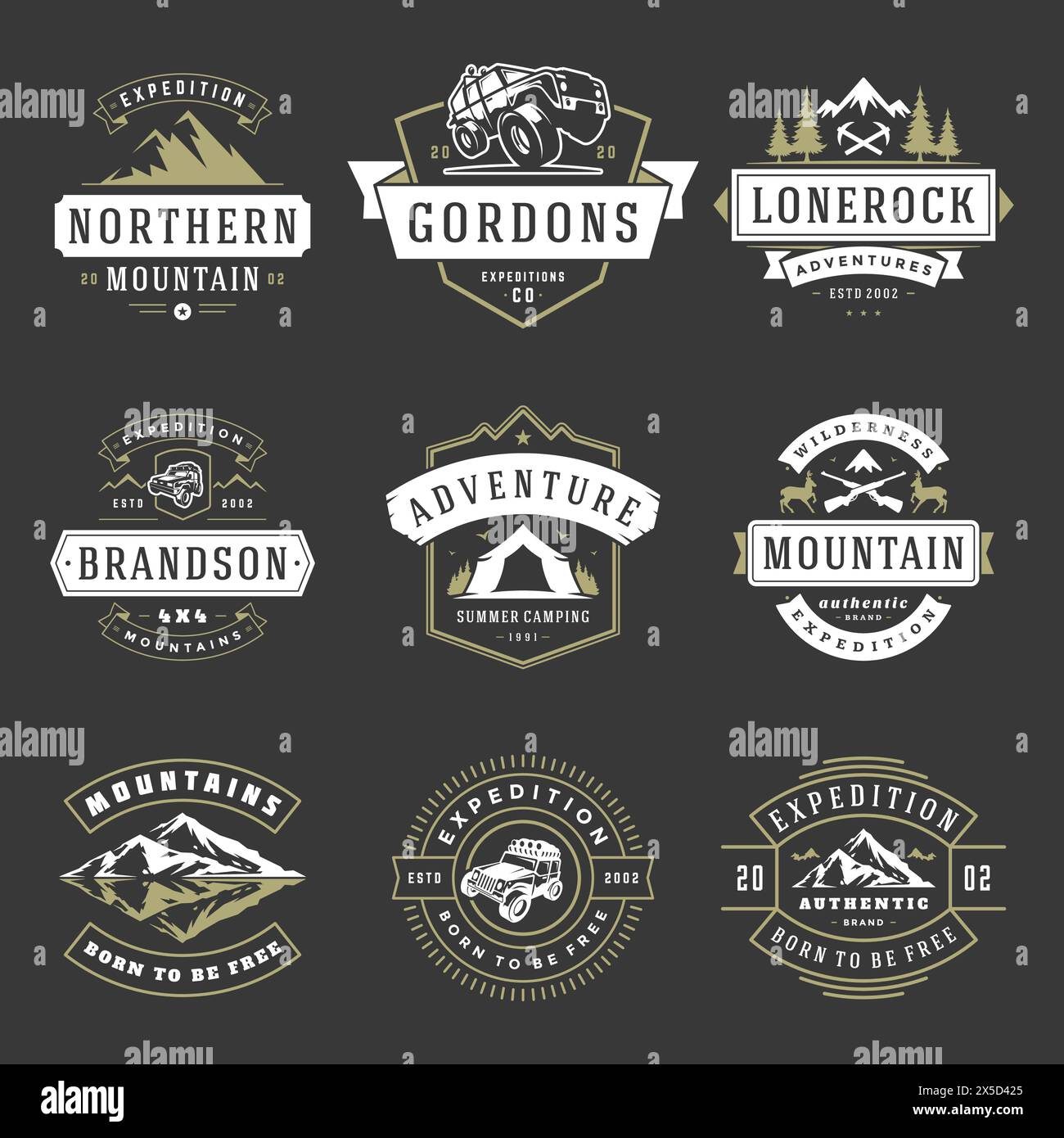 Camping logos templates vector design elements and silhouettes set ...