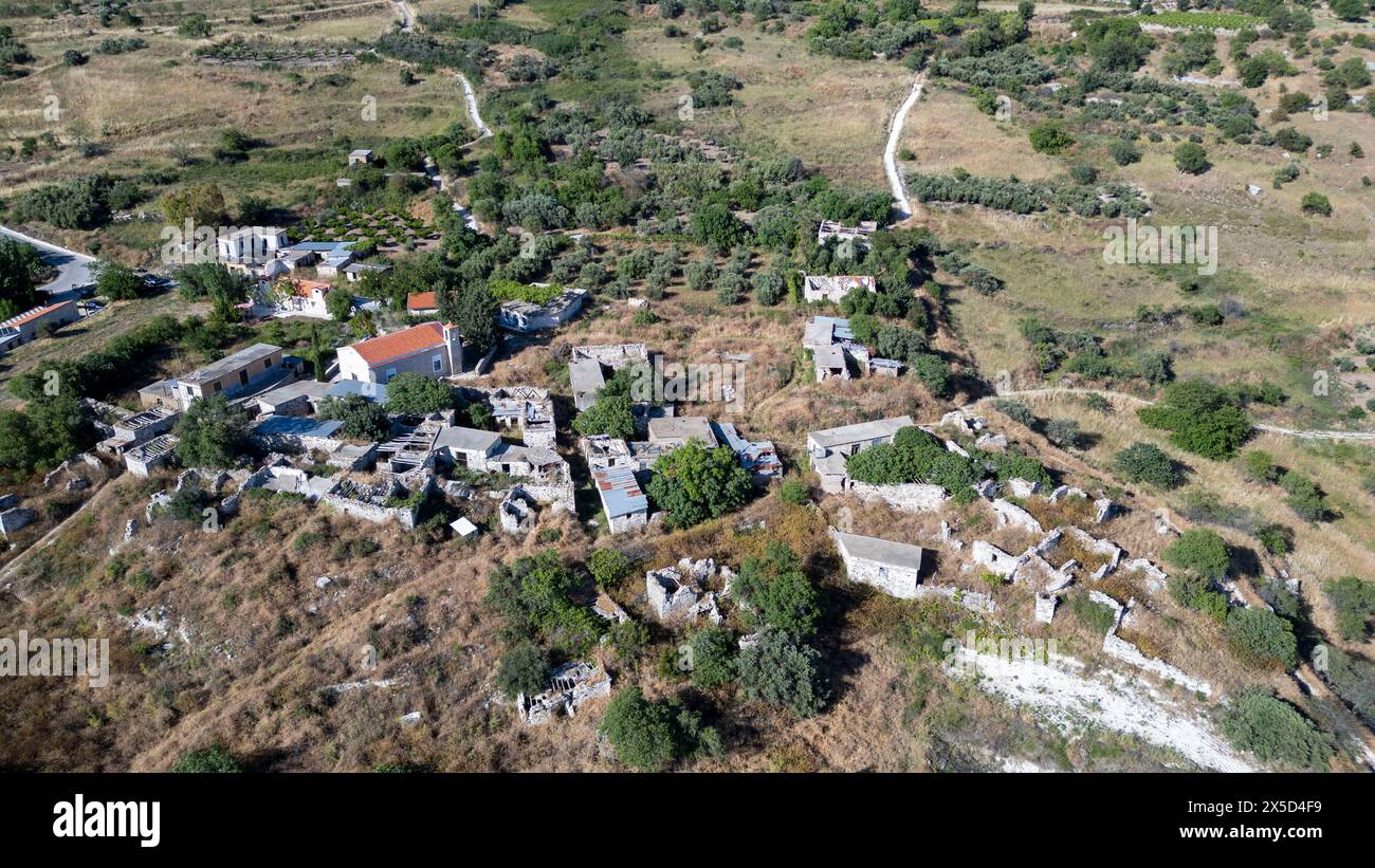 Aerial view of Statos-Ayios Fotios, Cyprus abandoned village, Paphos ...