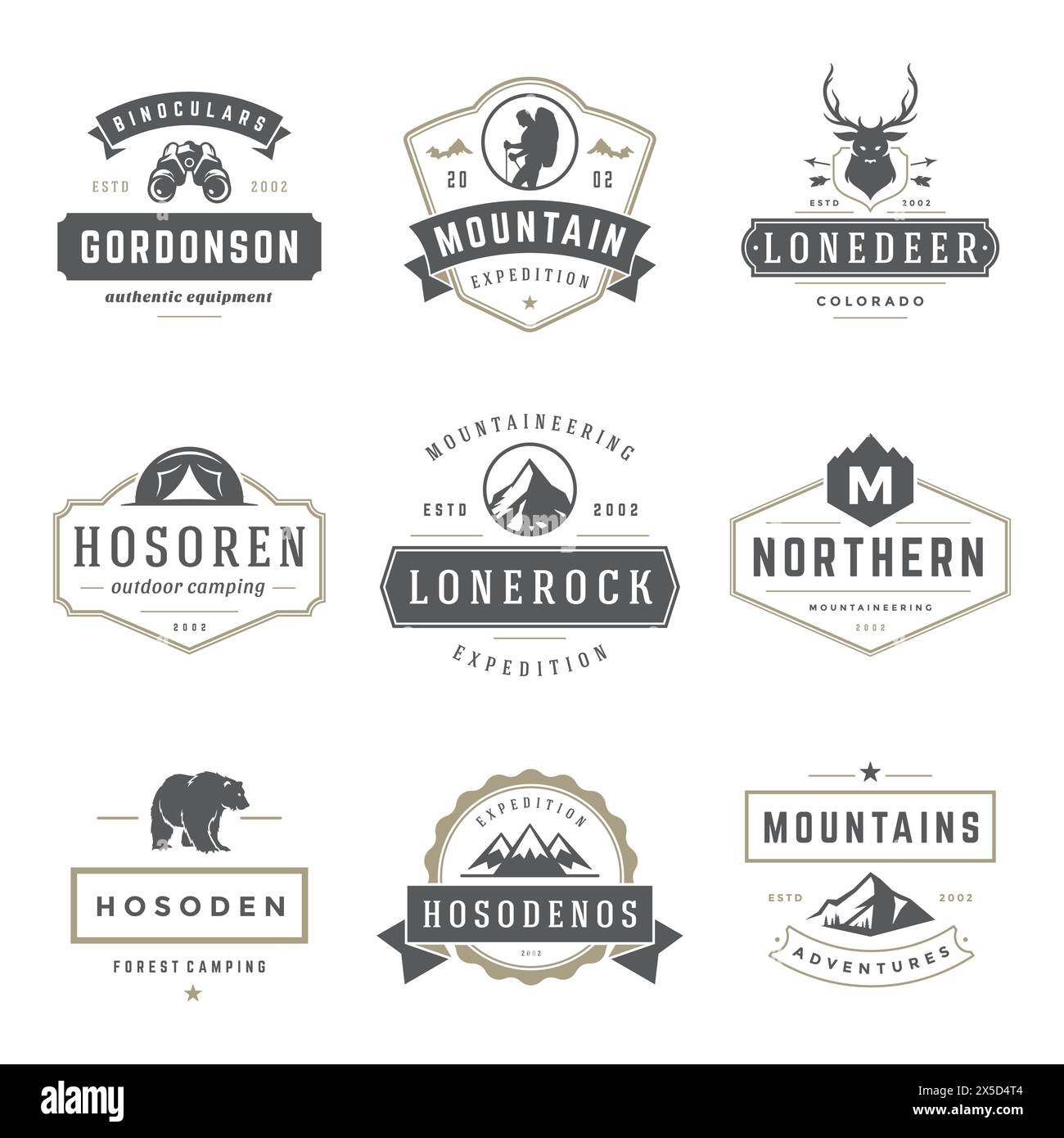 Camping logos templates vector design elements and silhouettes set ...