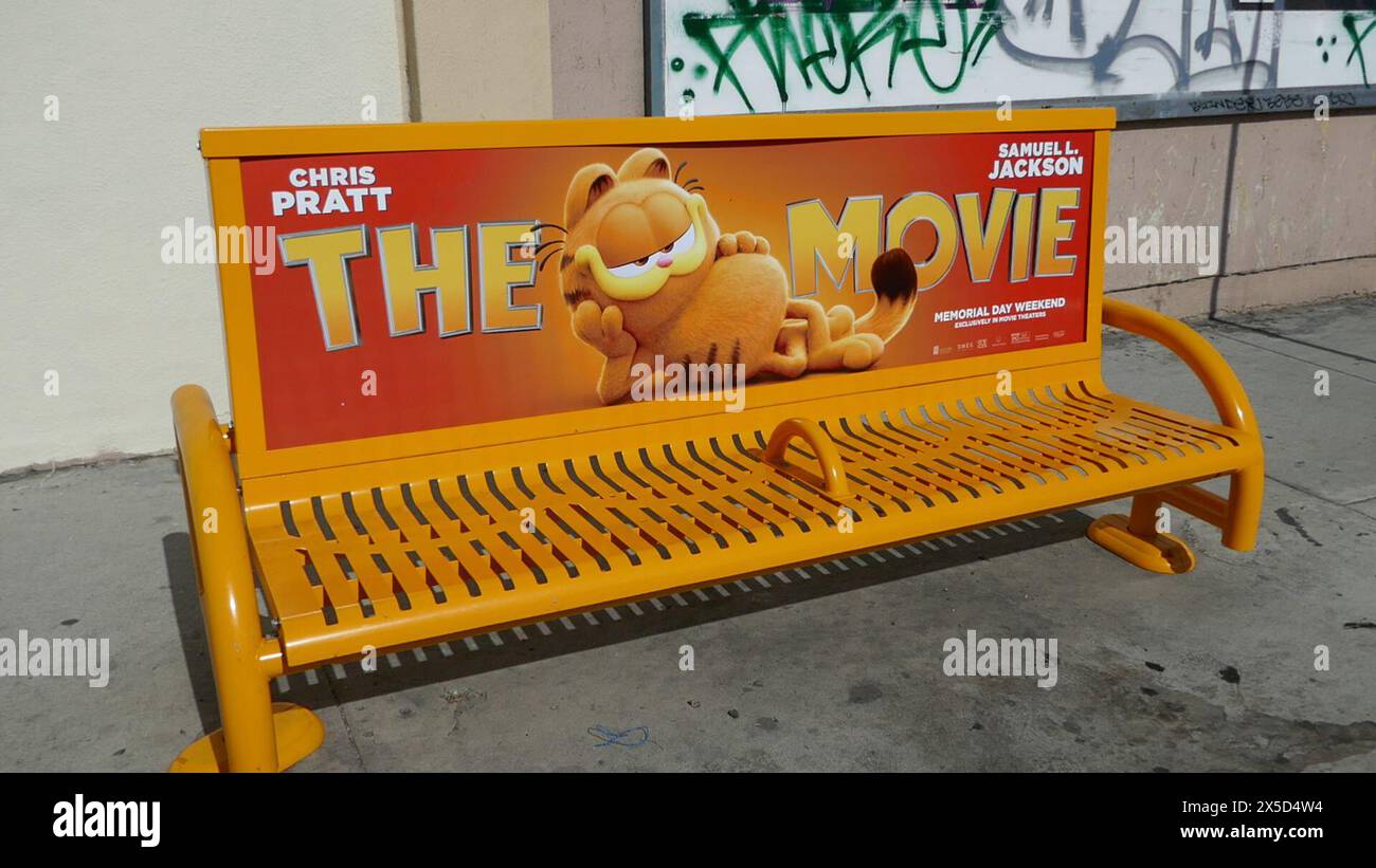 Los Angeles, California, USA 8th May 2024 The Garfield Movie Bus Stop ...