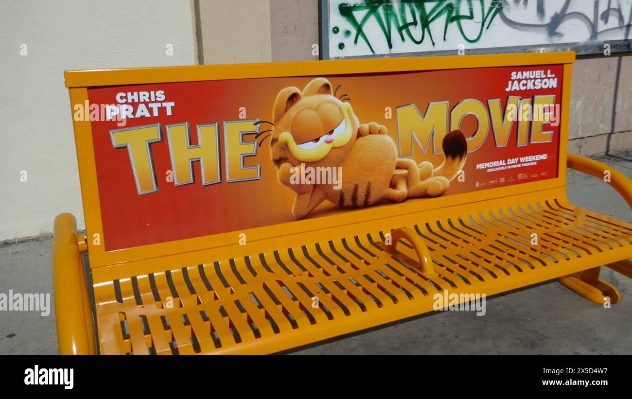 Los Angeles, California, USA 8th May 2024 The Garfield Movie Bus Stop ...