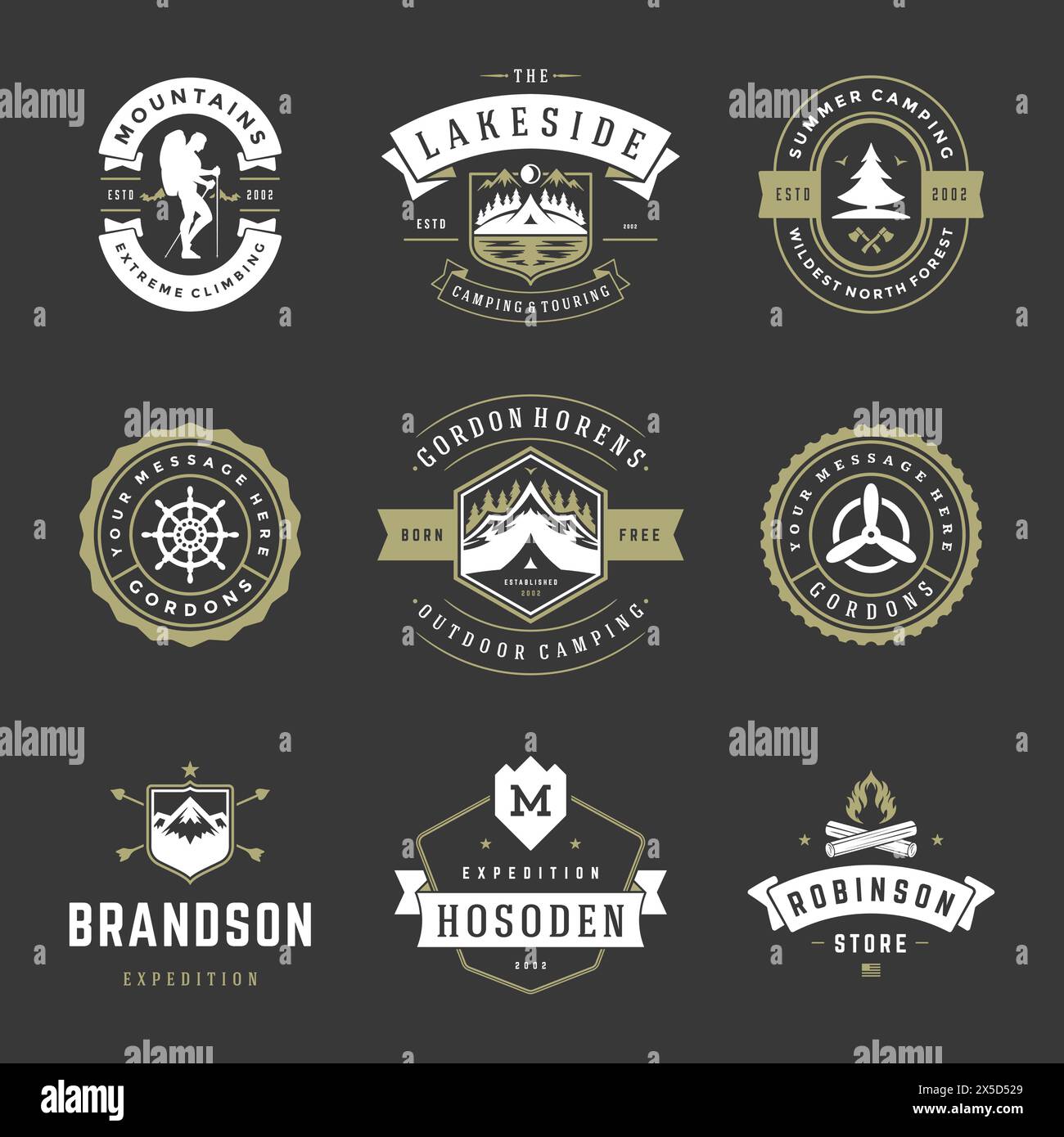 Set logos camping river hi-res stock photography and images - Alamy