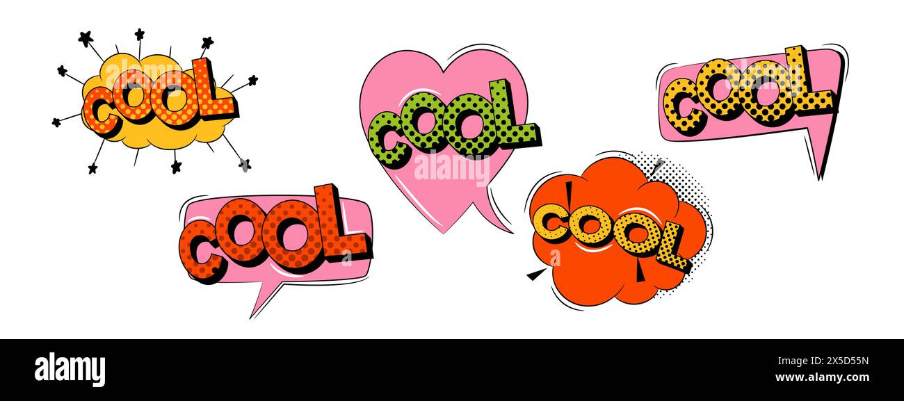 Comic book bubbles in trendy retro style. Cool text Stock Vector Image ...