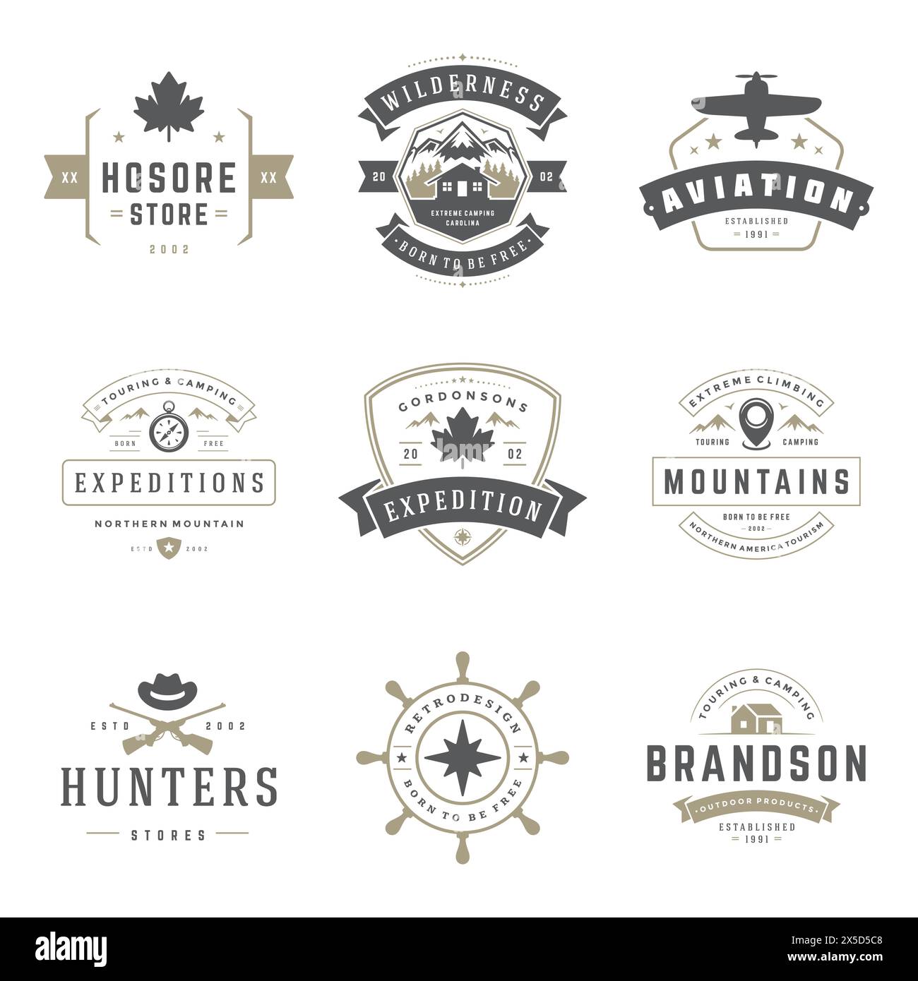 Camping logos design templates vector elements and silhouettes set ...