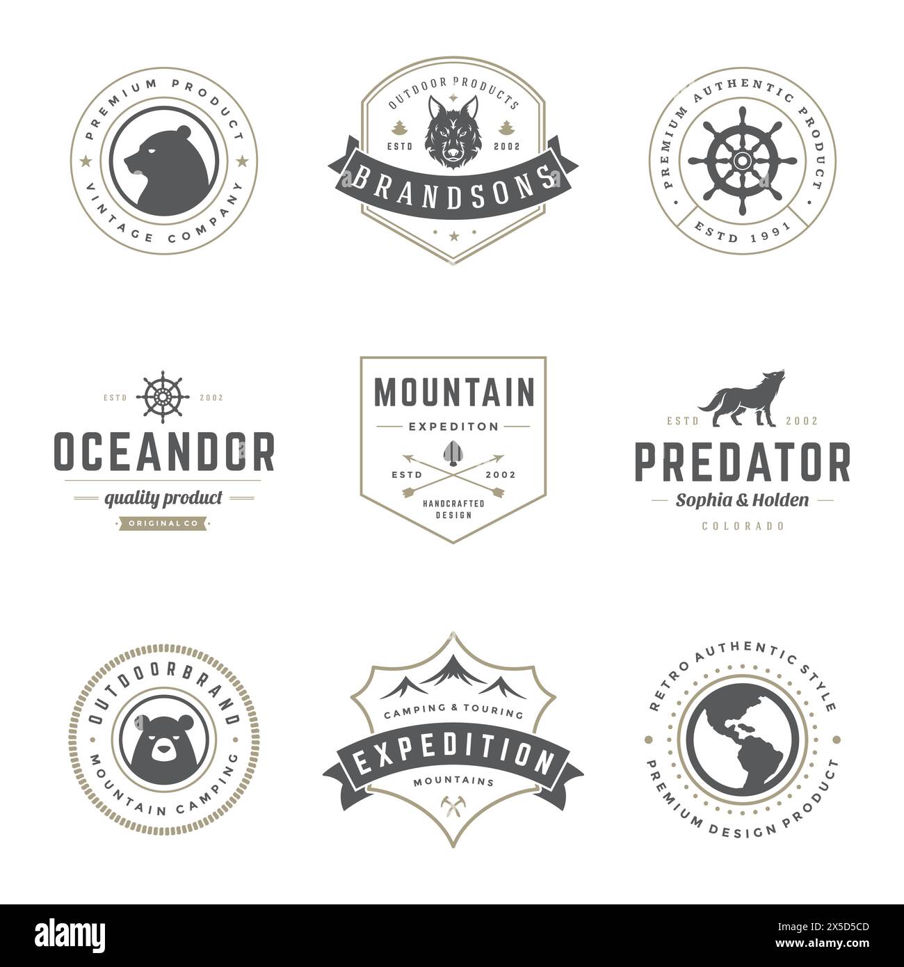 Camping logos templates vector design elements and silhouettes set ...