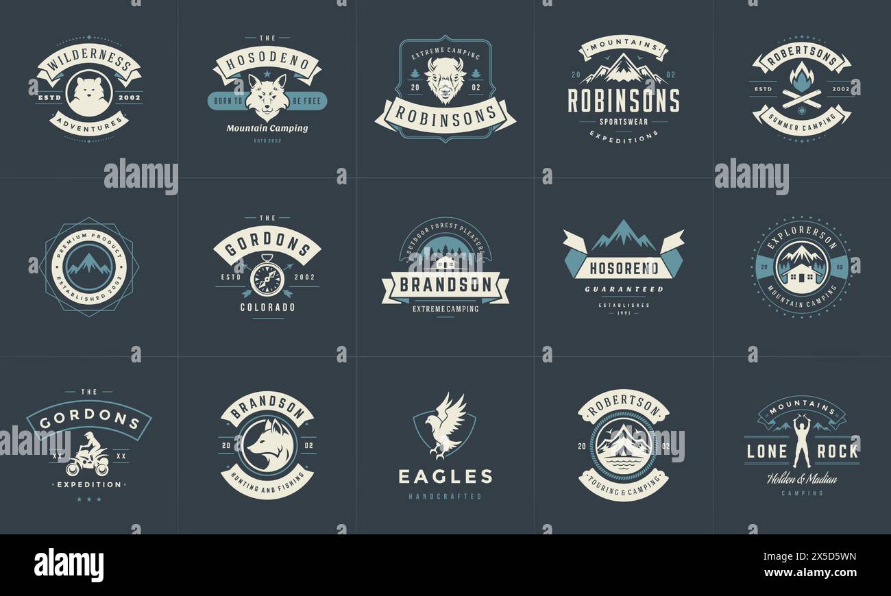 Camping logos and badges templates vector design elements and ...