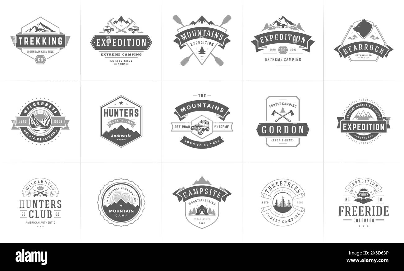 Camping logos and badges templates vector design elements and ...