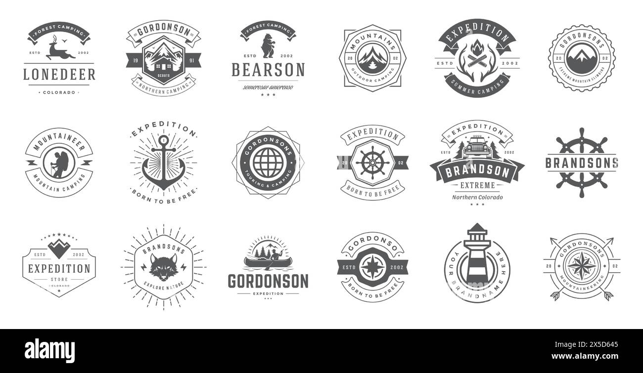 Camping labels and badges templates vector design elements and ...