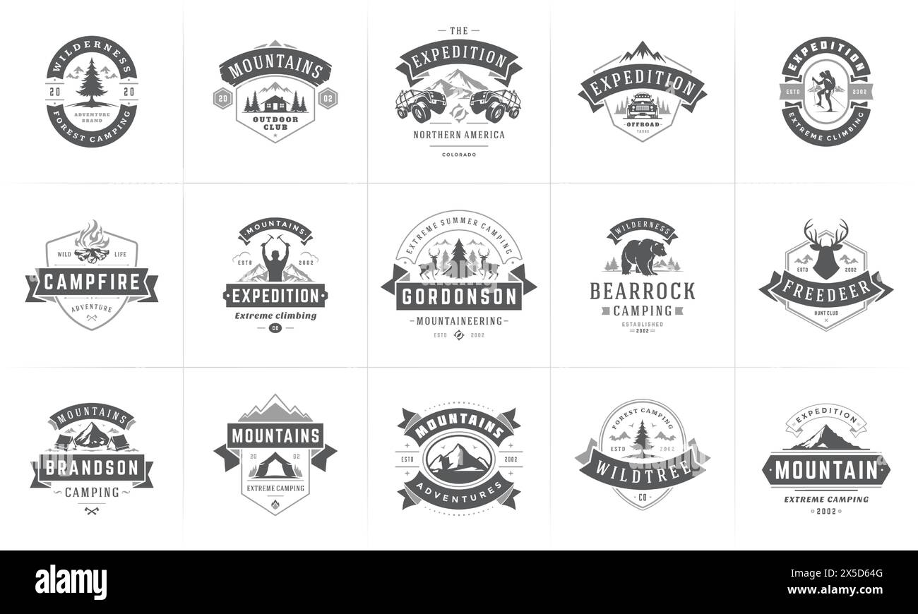Camping logos and badges templates vector design elements and ...