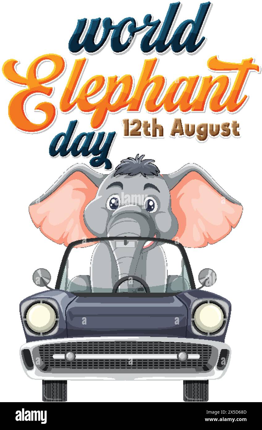 Cartoon elephant driving a vintage car, celebrating Stock Vector Image ...