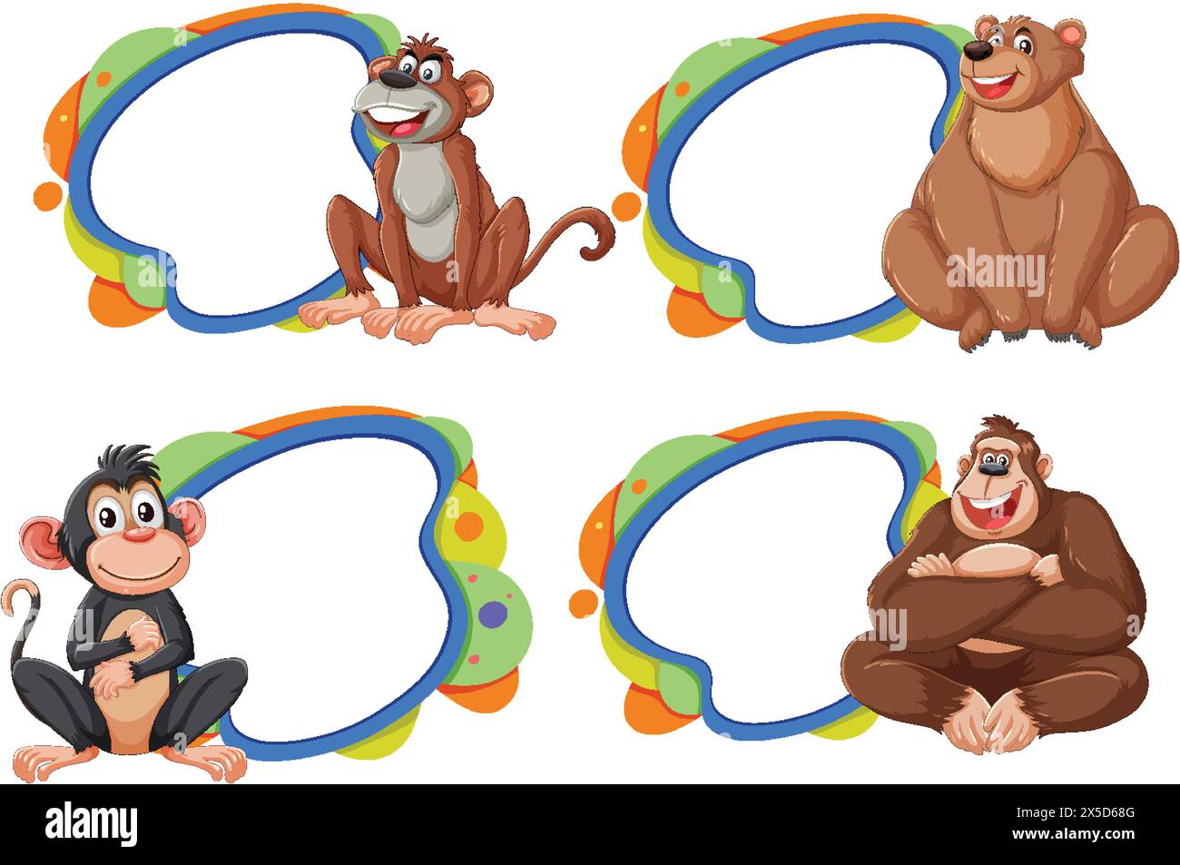 Four monkeys posing with vibrant speech bubbles Stock Vector Image ...