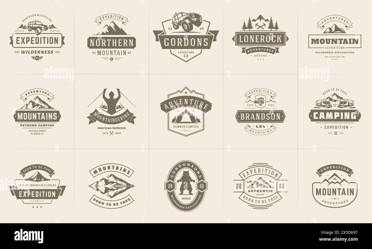 Camping logos and badges templates vector design elements and ...