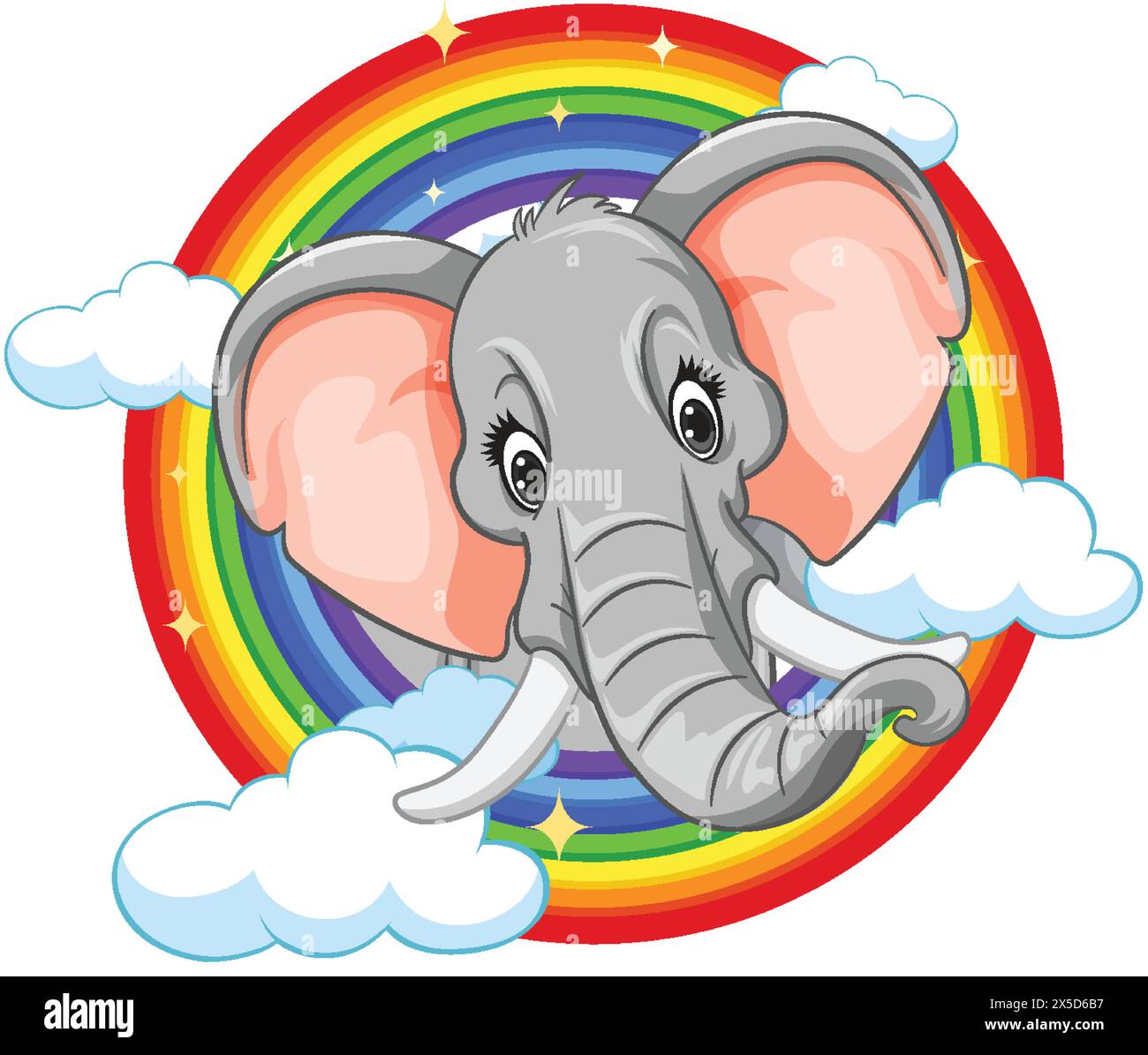 Cartoon elephant with rainbow and clouds background Stock Vector Image ...