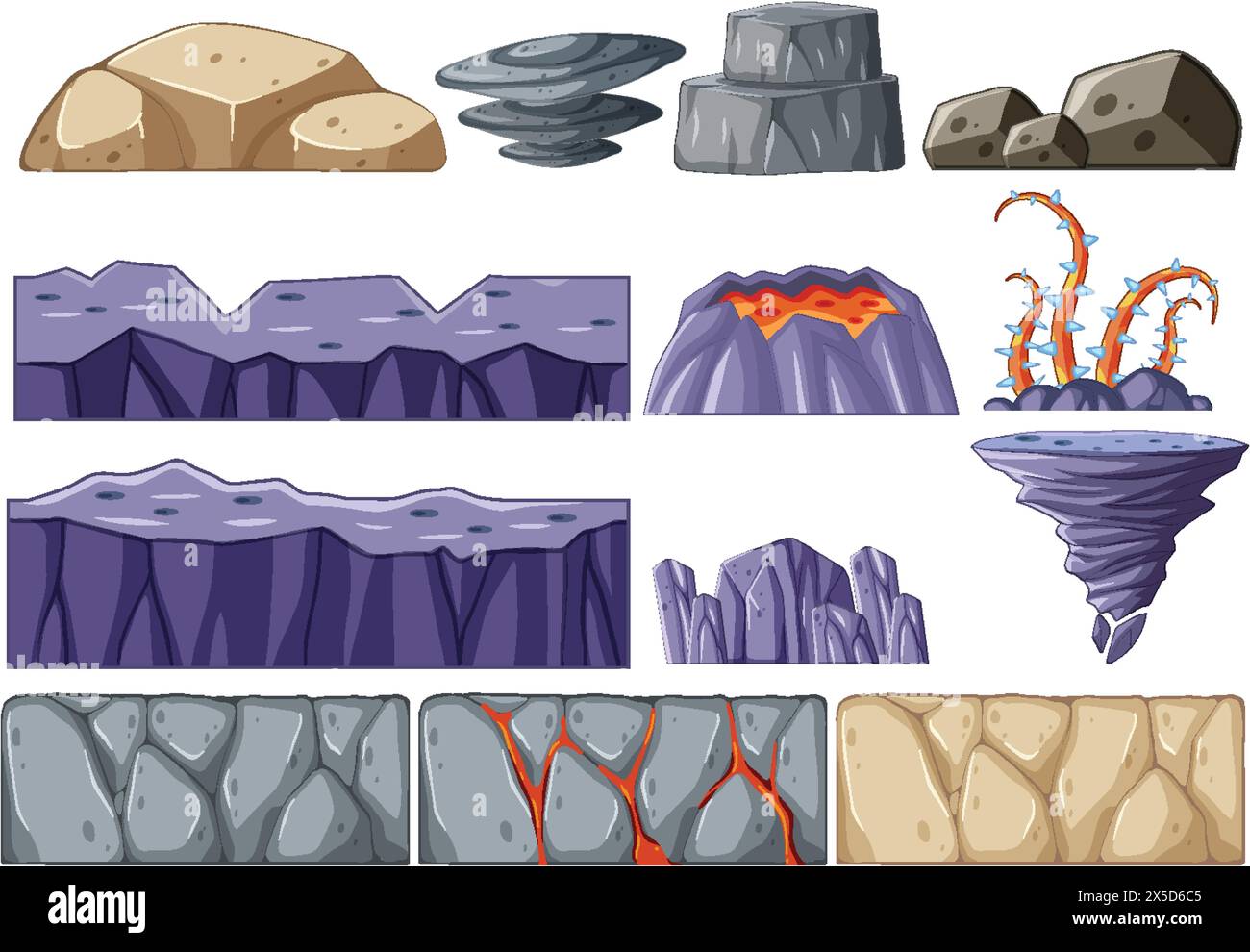 Collection of various geological formations and phenomena Stock Vector ...
