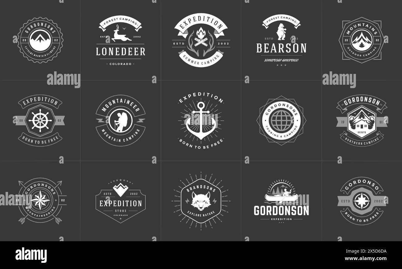 Camping logos and badges templates vector design elements and ...