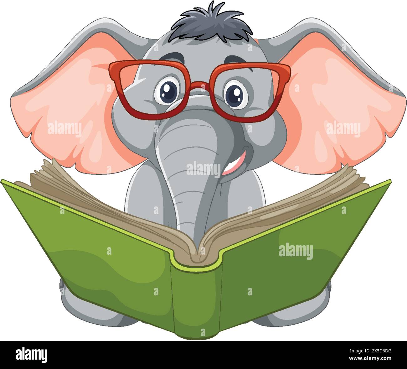 Cartoon elephant wearing glasses, reading a book Stock Vector Image ...