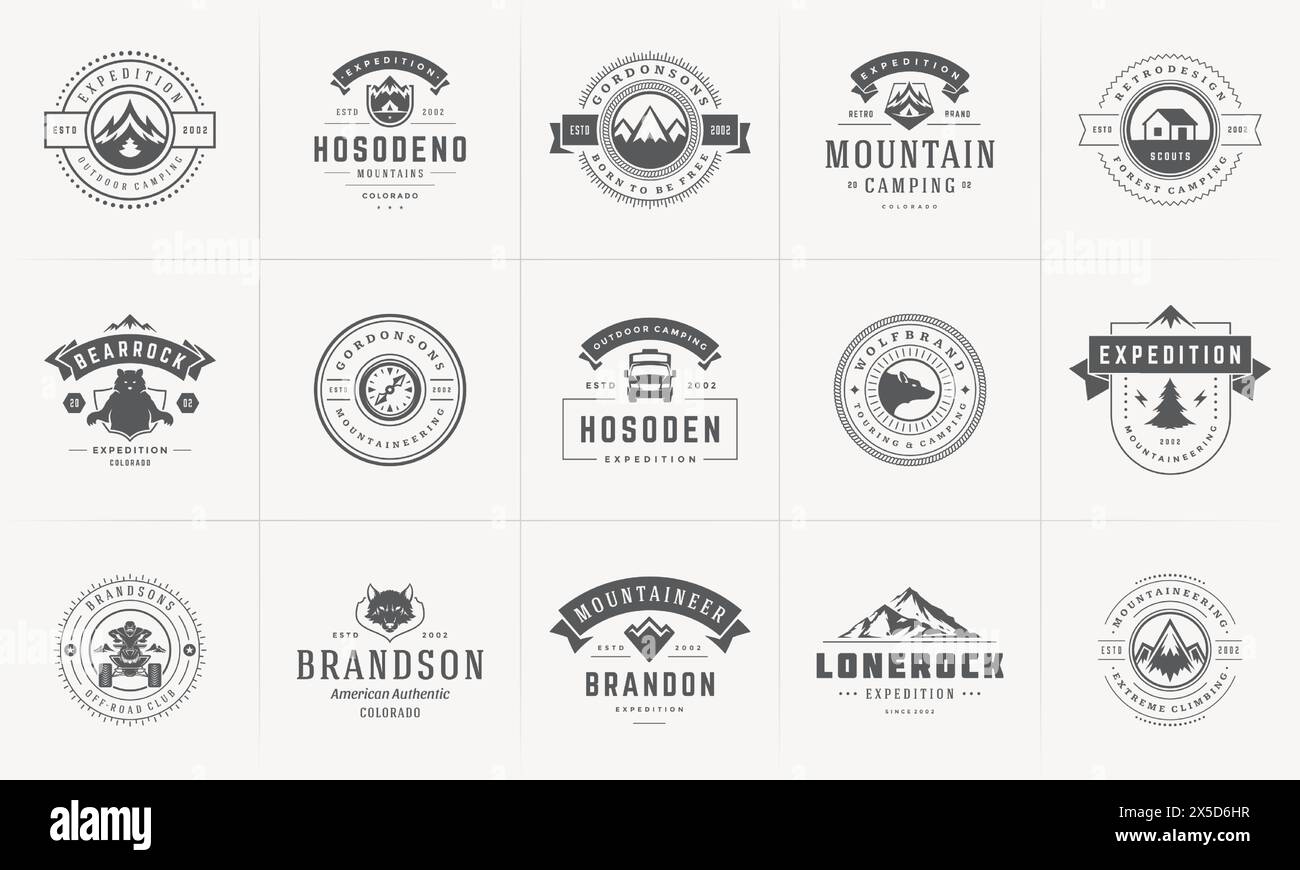 Camping logos and badges templates vector design elements and ...