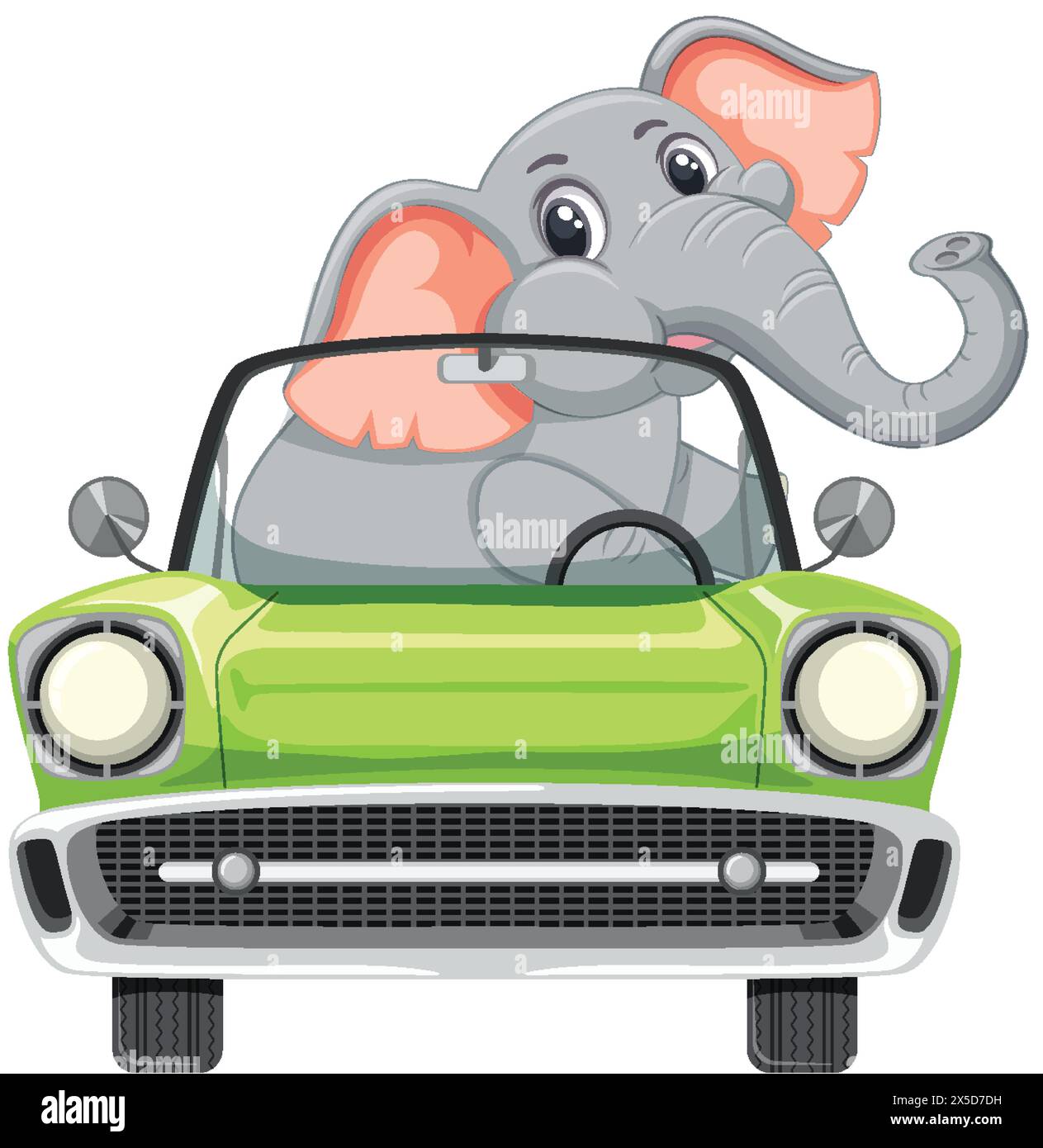 Cartoon elephant driving a vibrant green car Stock Vector Image & Art ...