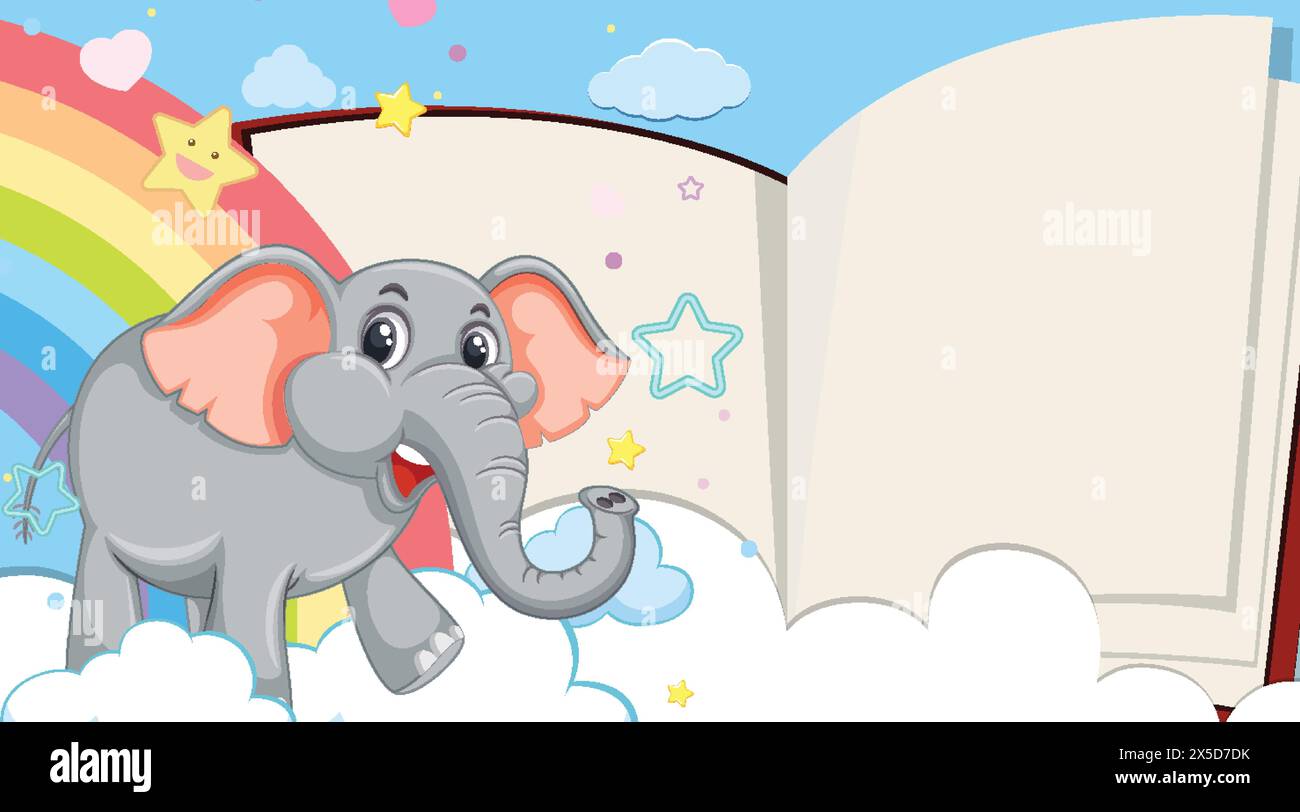 Cartoon elephant with a colorful storybook background Stock Vector ...