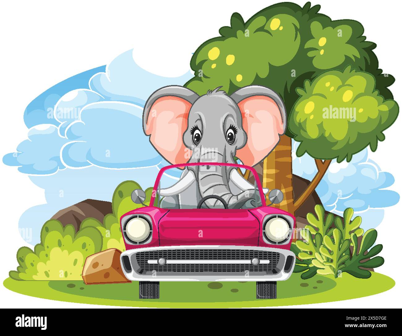 Cartoon elephant driving a pink car outdoors Stock Vector Image & Art ...