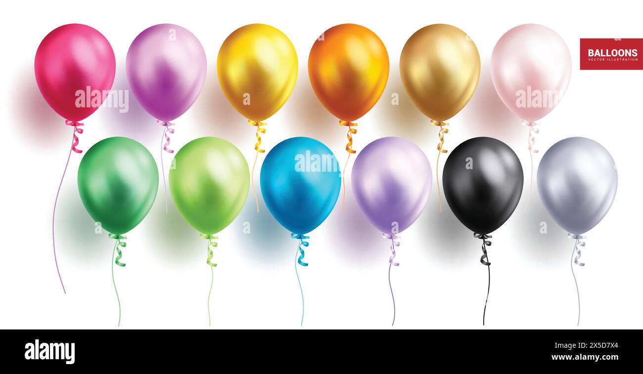 Birthday balloons vector set design. Birthday balloon inflatable ...