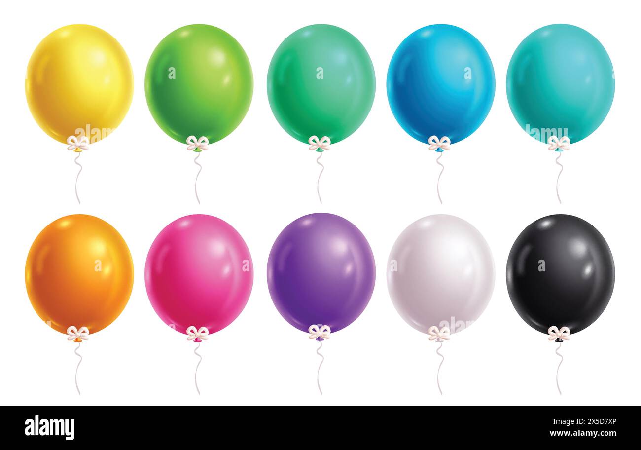 Birthday balloons vector set design. Birthday balloons inflatable in ...