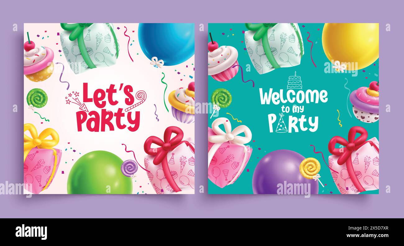 Birthday greeting vector template set design. Happy birthday let's ...