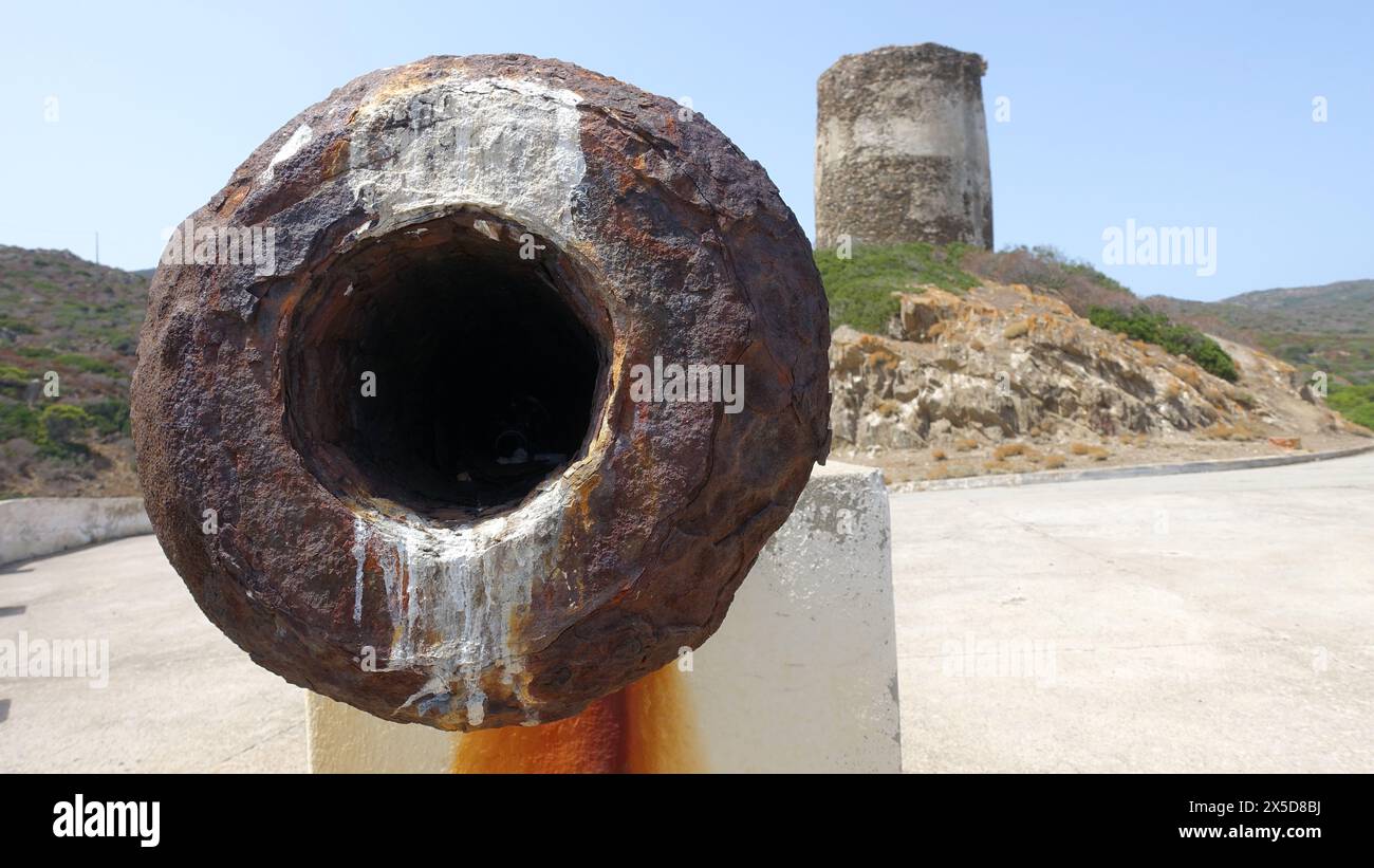 The mouth of an ancient cannon on one of the seaside lookouts of ...