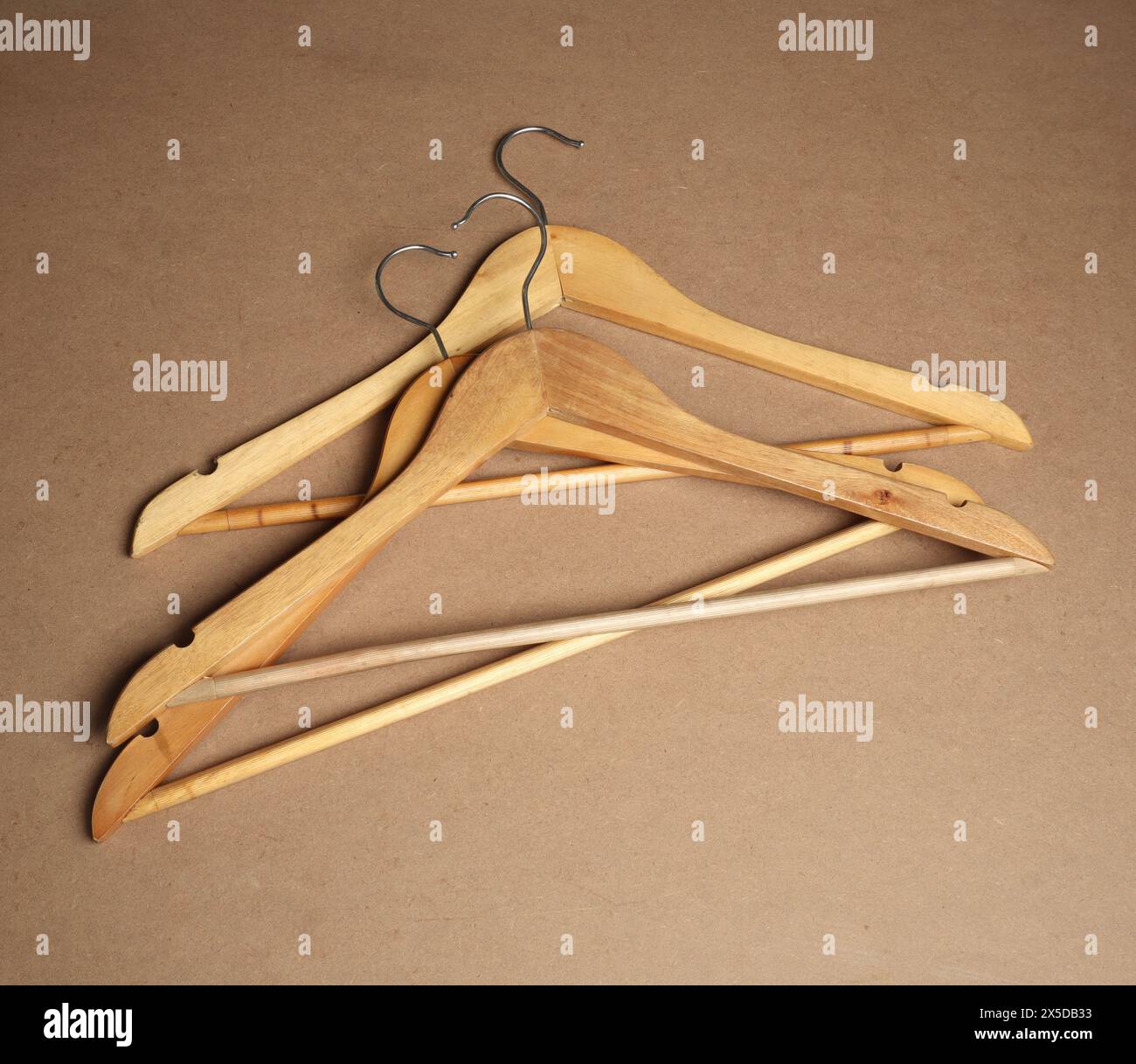 wooden hangers on the table Stock Photo - Alamy