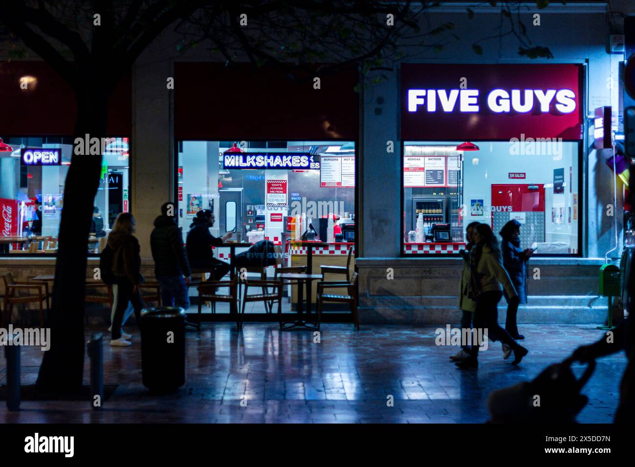 Valencia, Spain. January, 23, 2023 - Door of the Five Guys fast food ...